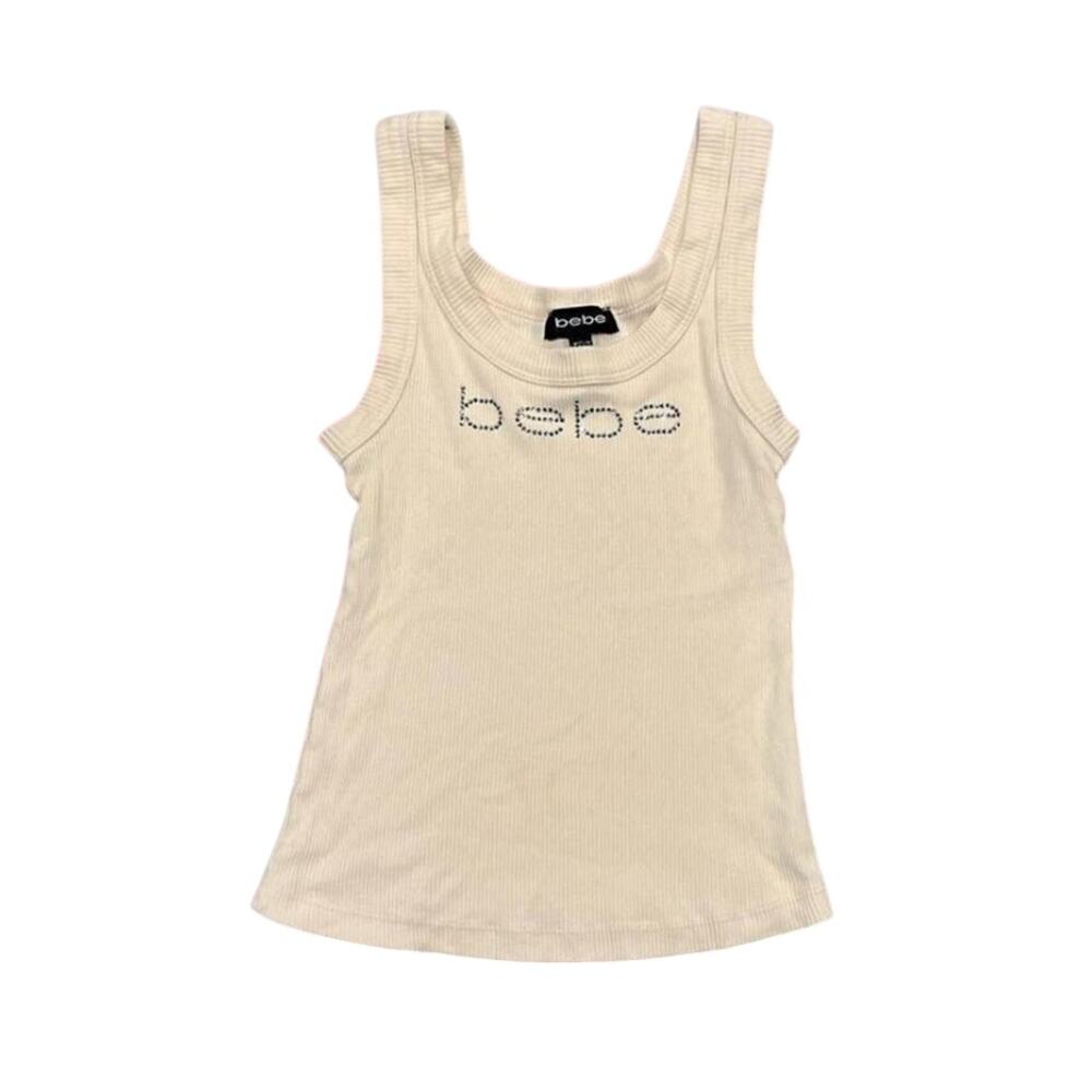 Bebe Y2k Bedazzled Logo In Rhinestone Tank Top - Gem